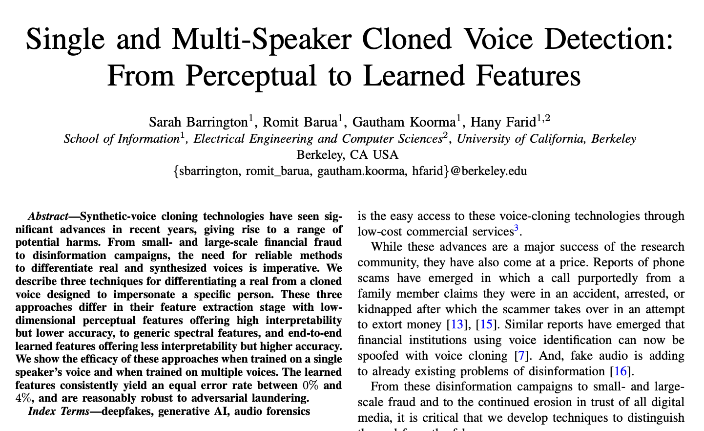 Detecting Audio Deepfakes and AI Voice Cloning: From Perceptual to ... Detecting Audio Deepfakes and AI Voice Cloning: From Perceptual to ...